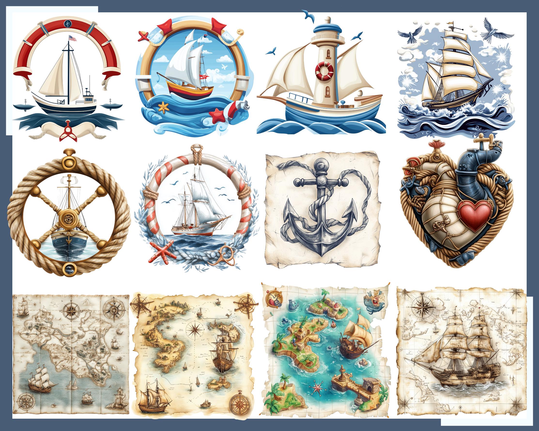 Nautical: 140 PNG, 300 DPI Clipart Sea Marine Life Graphics (commercial ...