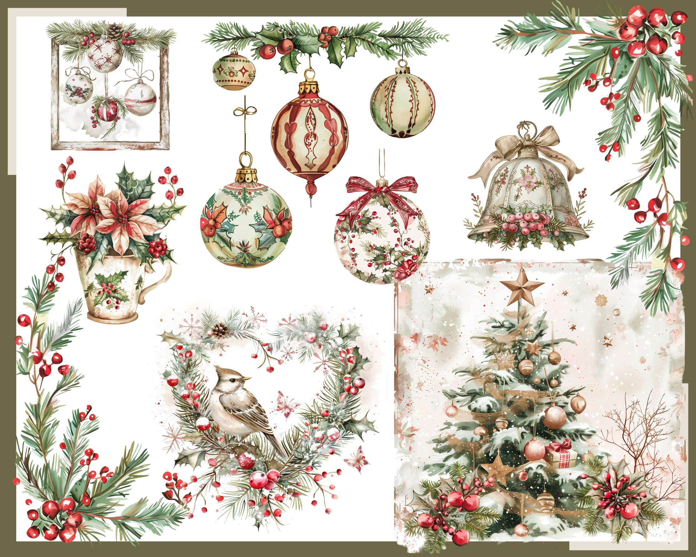 Vintage Christmas Clipart: 110 PNG Graphics (digital Download) - Etsy ...