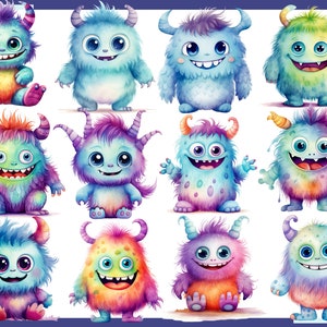 CUTE MONSTERS - 110 Watercolor Clip Arts ( 300 Dpi, Fantasy Monsters ...