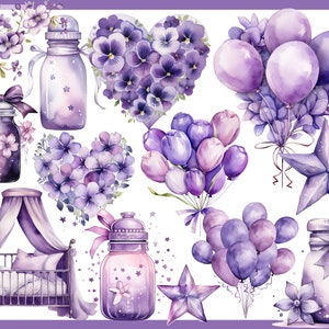 Violet Teddy Bear Watercolor Clipart: 100 PNG Nursery Graphics (digital ...