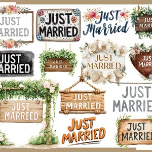 Just Married Sign: 130 PNG, 300 DPI Wedding Romantic Quotes (commercial ...