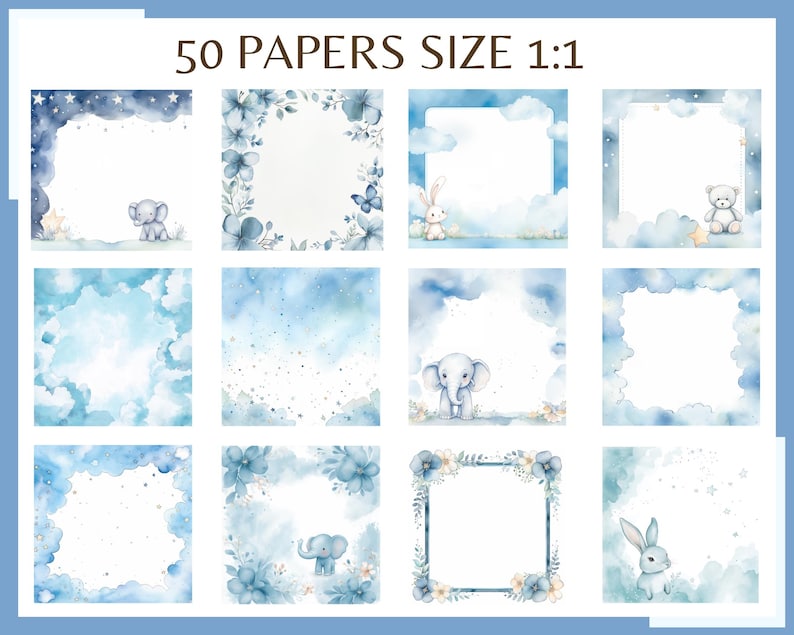 Blue Nursery Scrapbook Paper: 140 Watercolor Designs (digital Paper) - Etsy