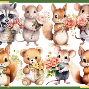 ANIMALS With FLOWERS - 100 Clip Arts (300 Dpi, Cute Animals, Baby ...