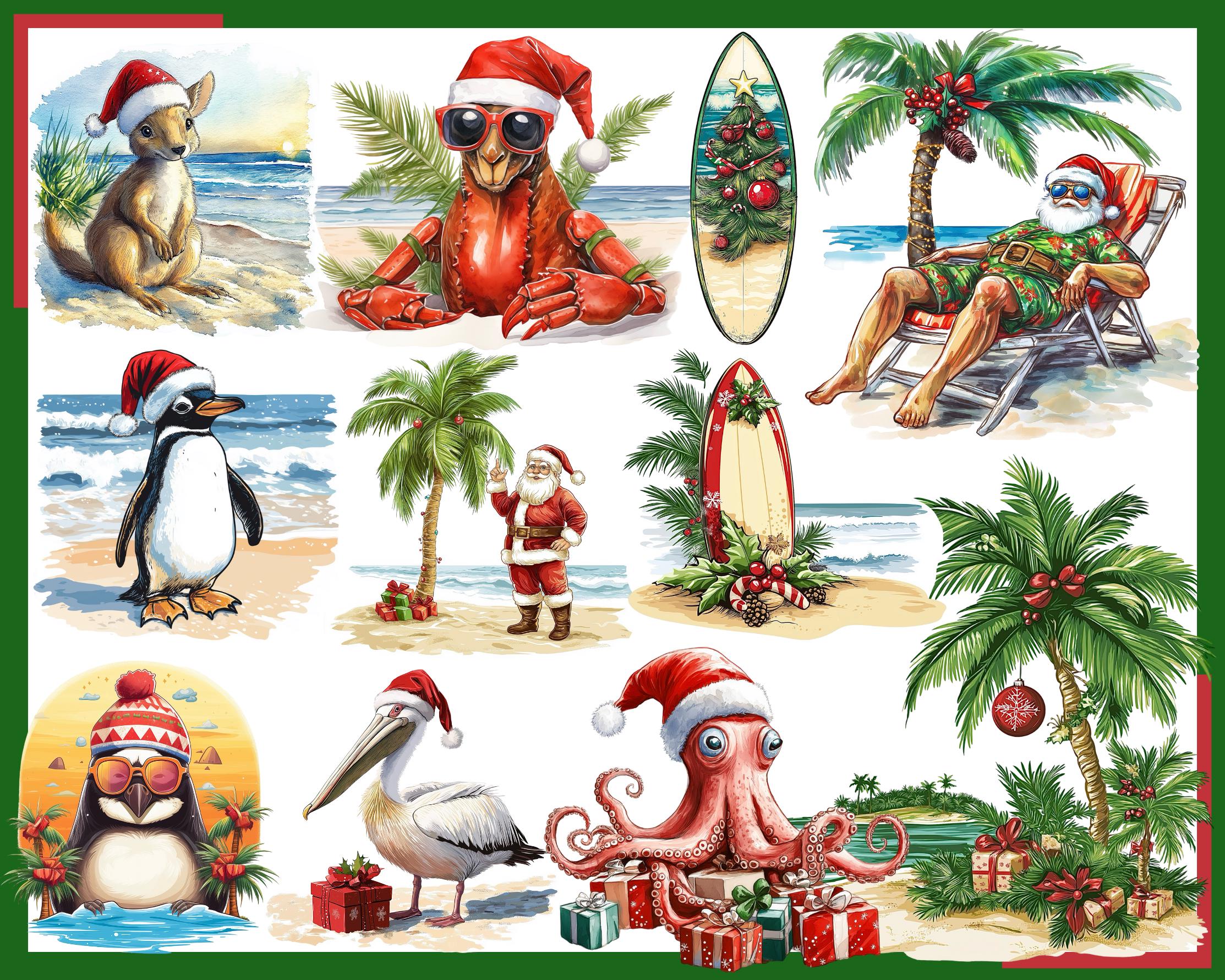 Tropical Christmas Clipart: Island Holiday PNG Graphics (120 Pc ...