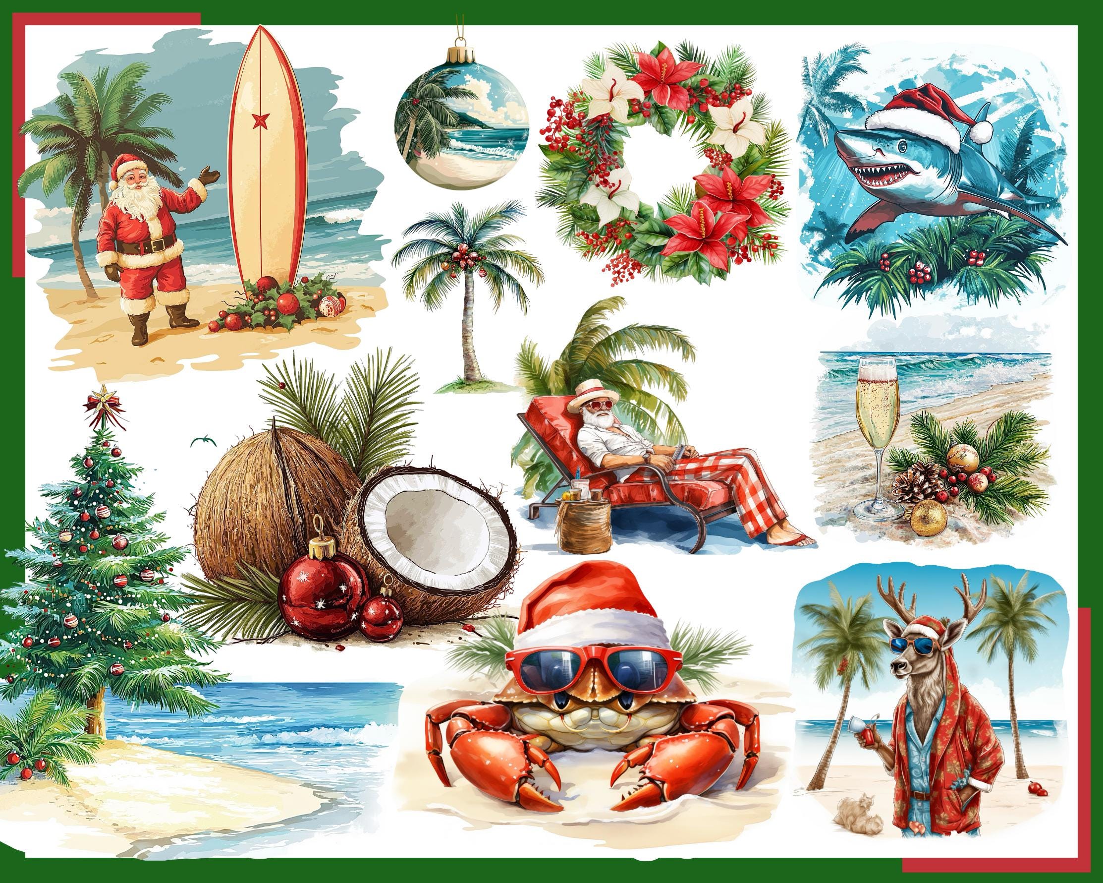 Tropical Christmas Clipart: Island Holiday PNG Graphics (120 Pc ...