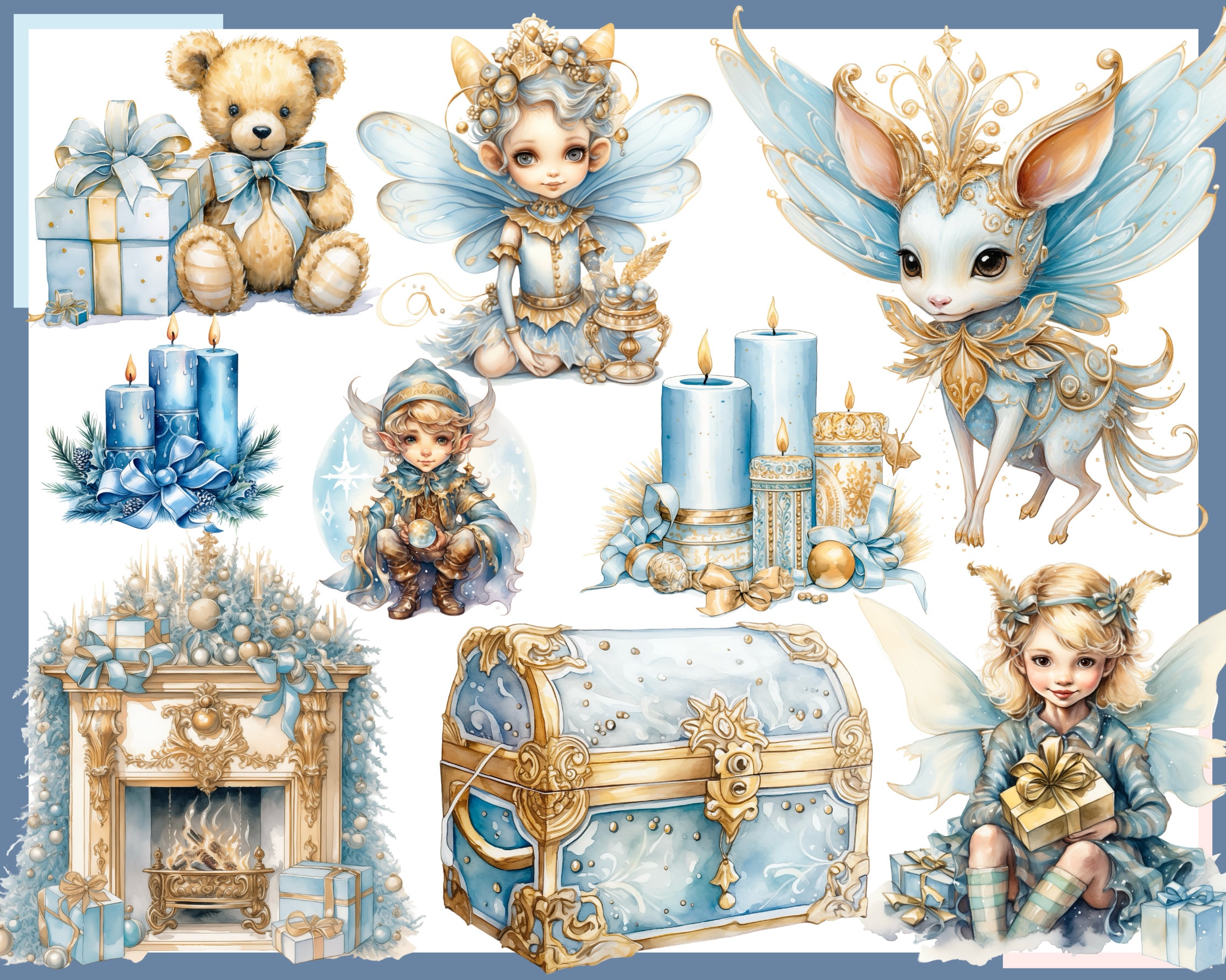 Blue Christmas Clip Art Bundle: 100+ Holiday Pngs (digital Download) - Etsy