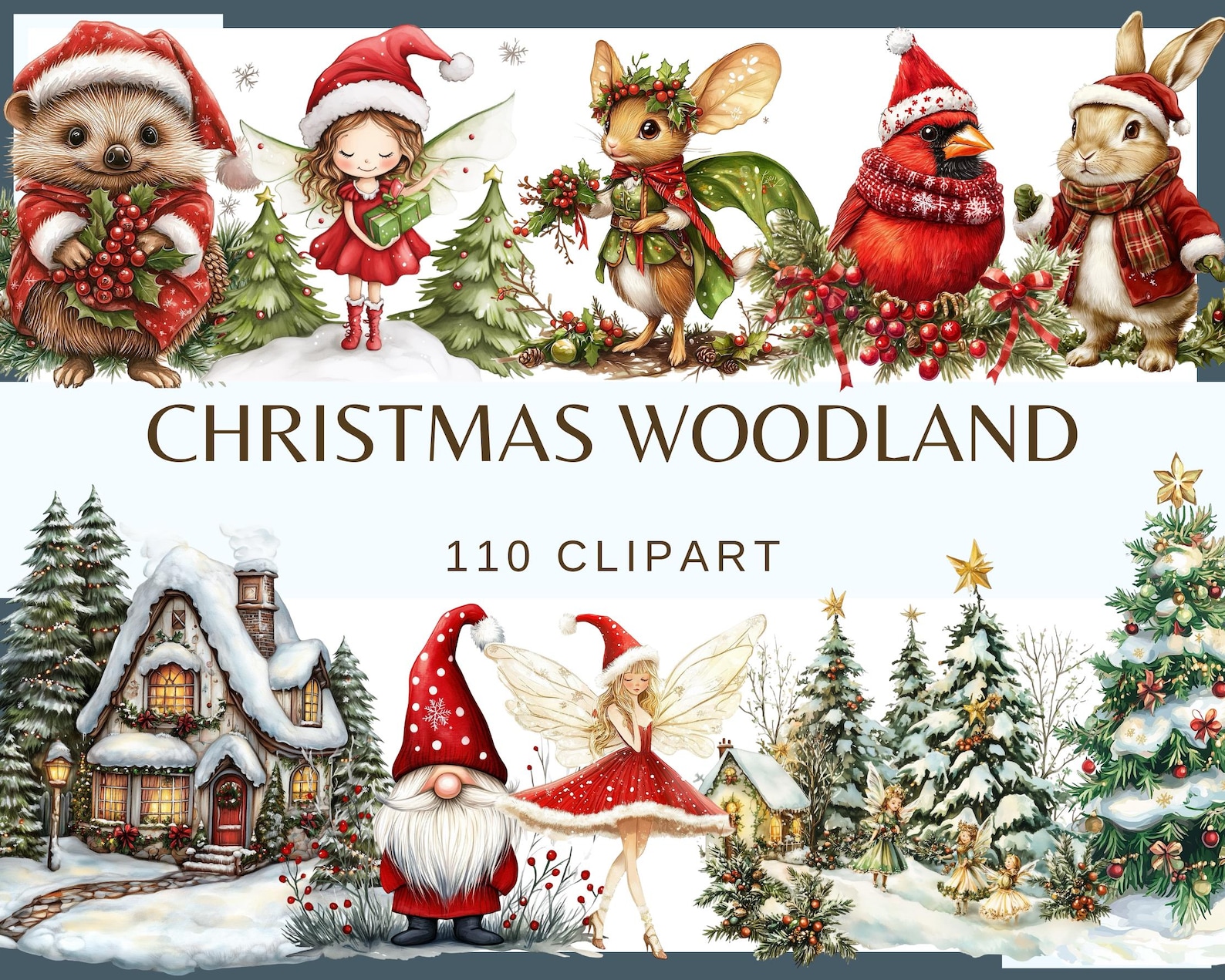 Christmas Woodland Clipart: 120 Animal & Fairy Graphics (digital ...