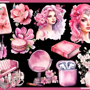 Pink Fashion Clipart: 100 Watercolor Graphics (PNG) - Etsy