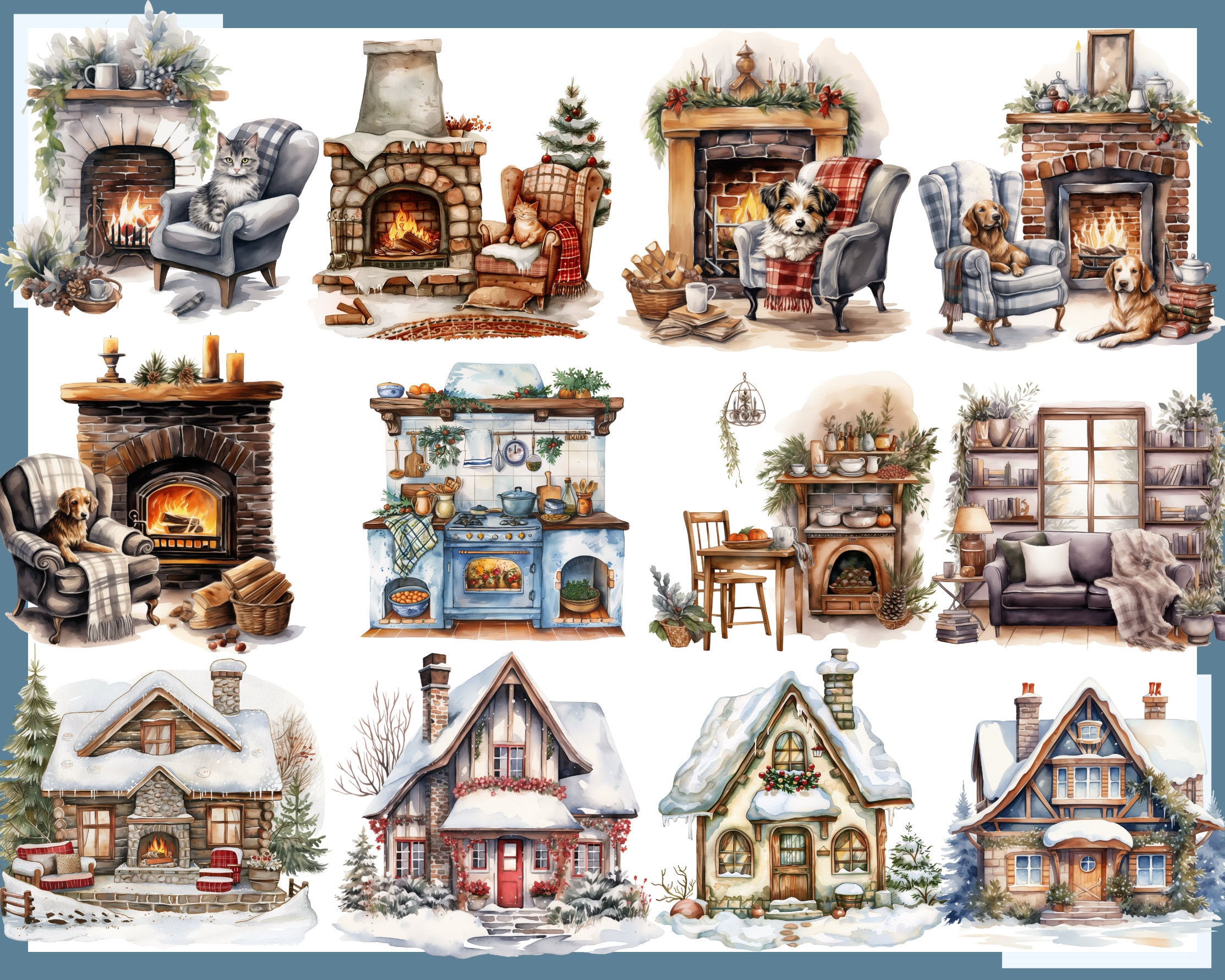 Winter Home Clipart: Watercolor Cozy Interiors (digital Download) - Etsy