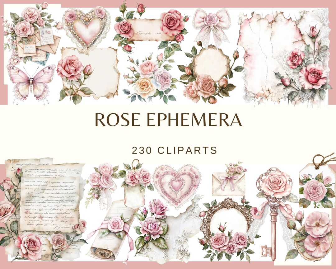 Rose Ephemera: 230 PNG, 300 DPI (every Image Separate on 1 Page With ...