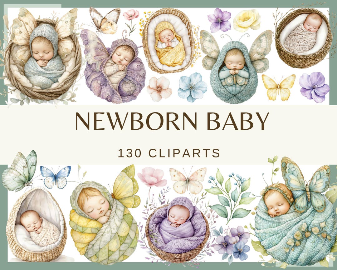 Watercolor Newborn Baby Clip Art: 130 PNG Images (commercial Use) - Etsy