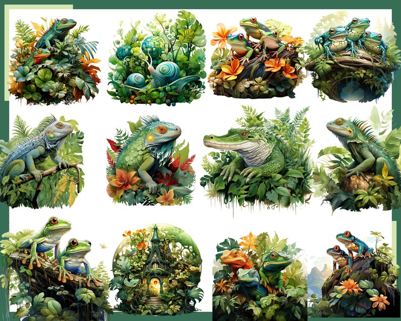 Amphibians Clip Art Bundle: 100 PNG Graphics (digital Download) - Etsy