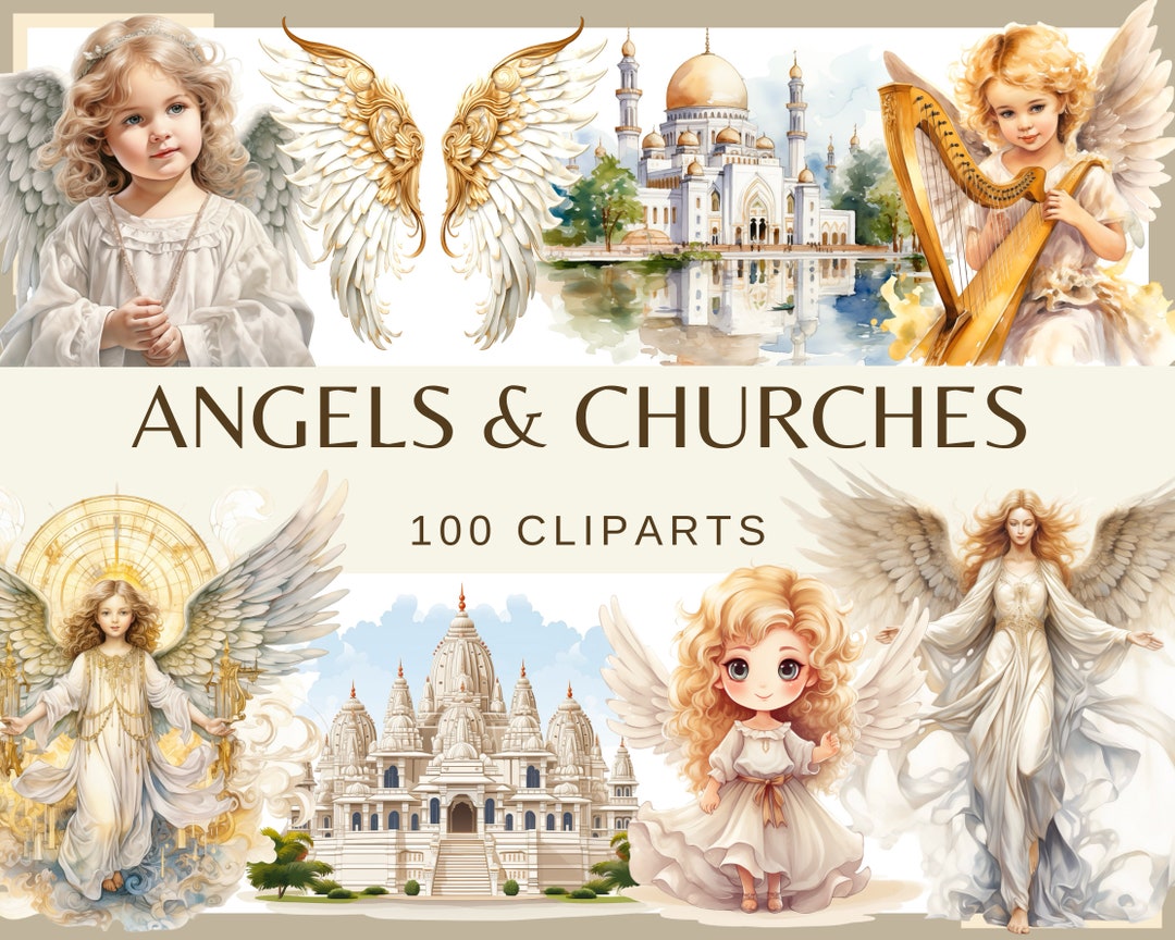 ANGELS & CHURCH - 100 Watercolor Clip Arts (catholic Orthodox Mandir ...