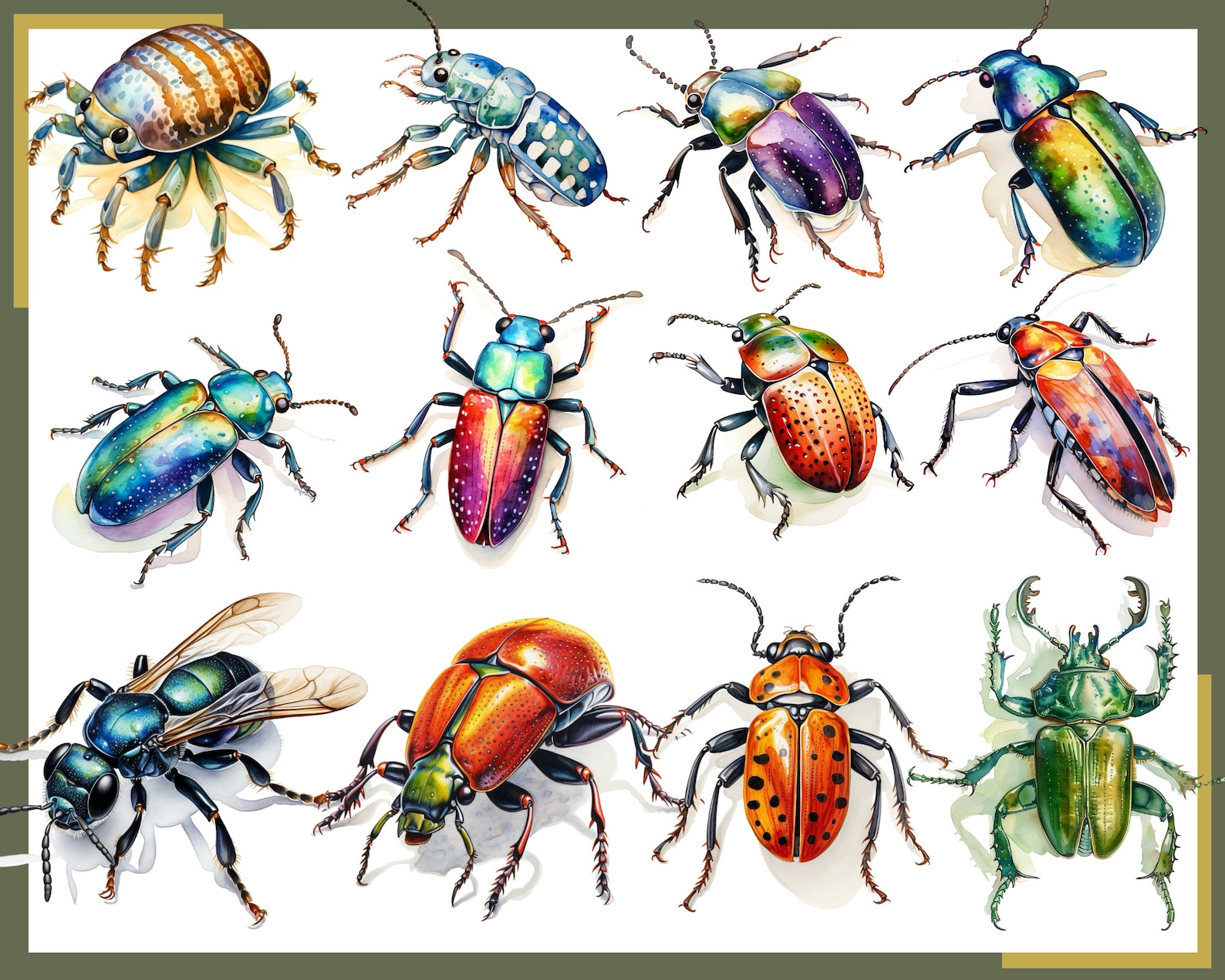 Watercolor Insect Clipart: 100 Bug Graphics (PNG) - Etsy