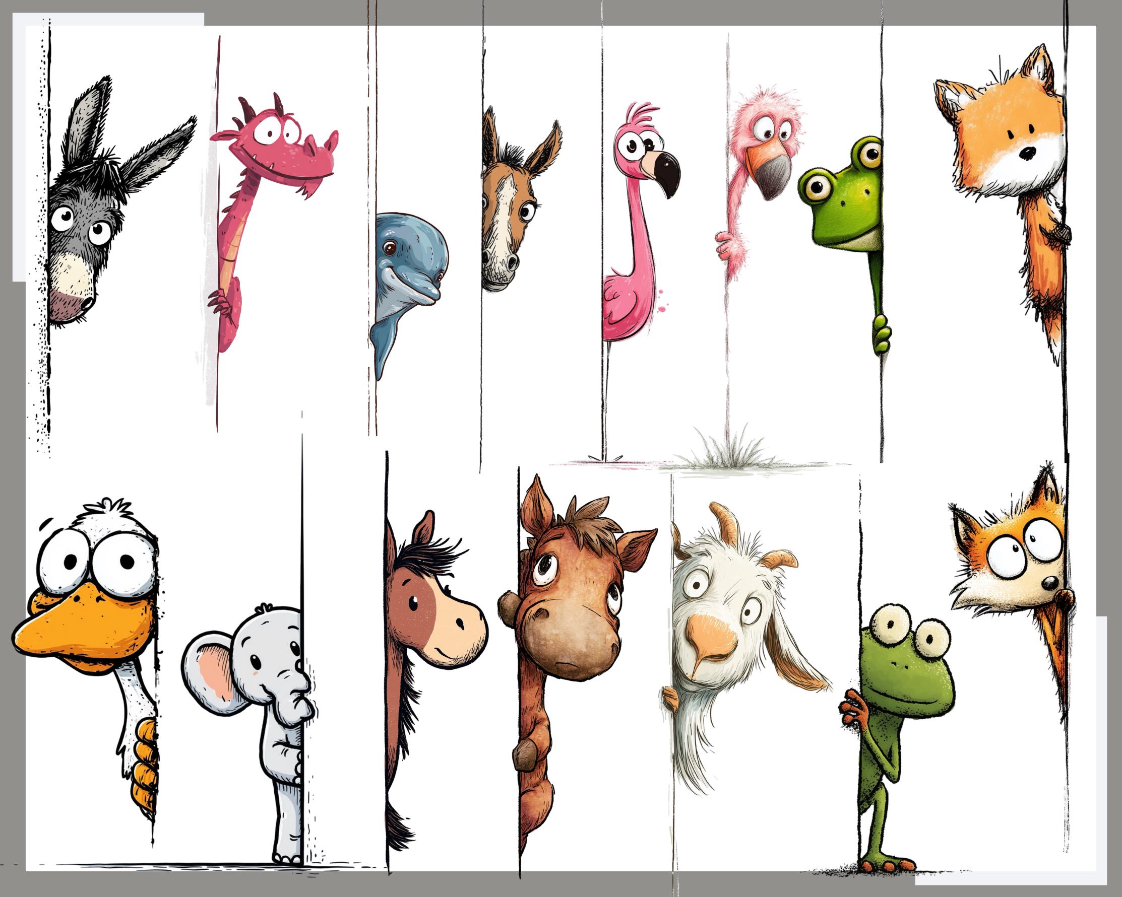 Peeking Animals: 130 PNG, 300 DPI Quirky Animal Faces | Woodland ...