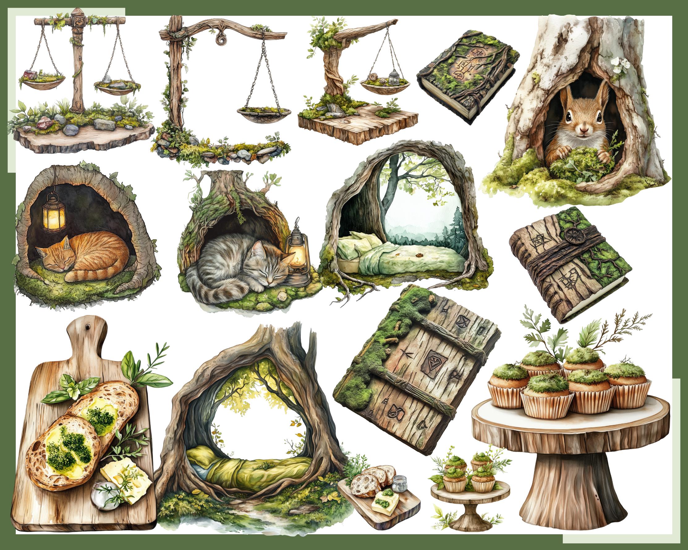 Cottagecore Forest Clipart: Watercolor Fairy Tale PNG (digital Download ...