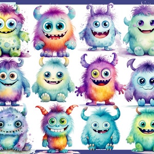 CUTE MONSTERS - 110 Watercolor Clip Arts ( 300 Dpi, Fantasy Monsters ...