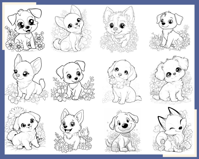 DOGS COLORING PAGES - 100 Pages (funny Cute Kawaii Dog Puppy, Dog ...
