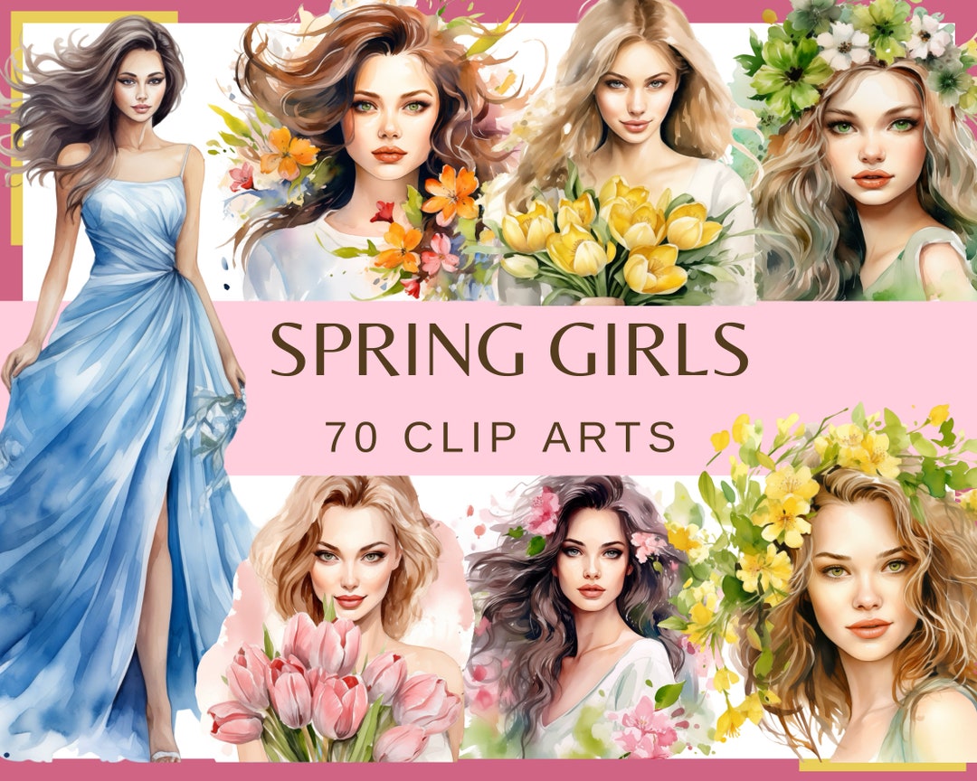 SPRING GIRLS 70 Clip Arts 300 Dpi, Floral, Nature, Garden, Pink Fashion ...
