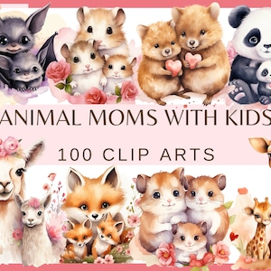 MOM ANIMALS With KIDS - 100 Clip Arts (300 Dpi, Mother's Day, Bundle ...