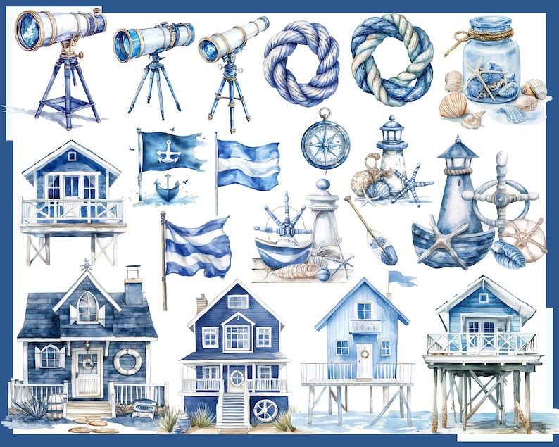 Nautical Navy: 120 PNG, 300 DPI Clipart Sea Marine Life Summer ...