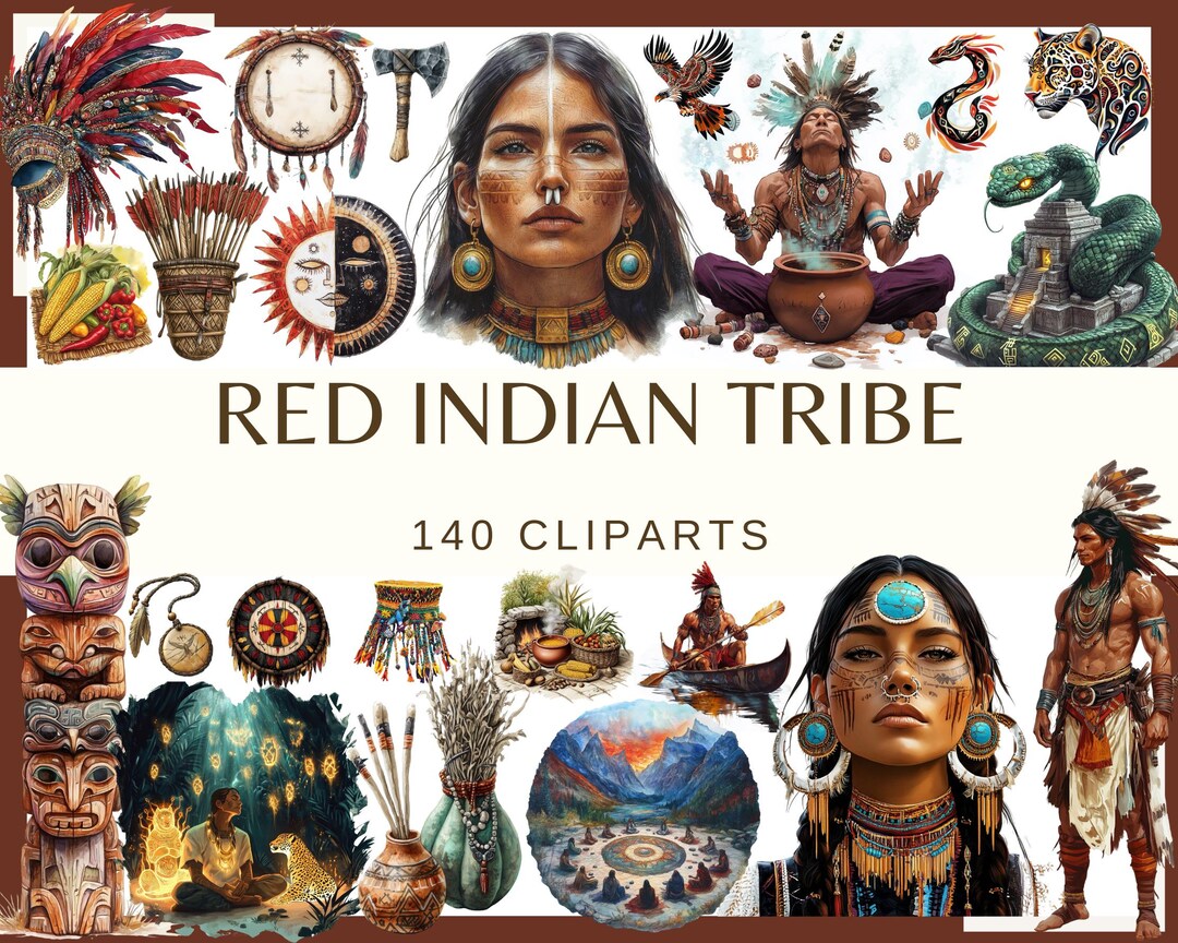 RED INDIAN TRIBE - 140 Clip Arts (300 Dpi Shaman Sacred Totem ...