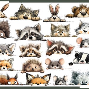 Peeking Woodland Animals: 100 PNG, 300 DPI Quirky Animal Faces ...