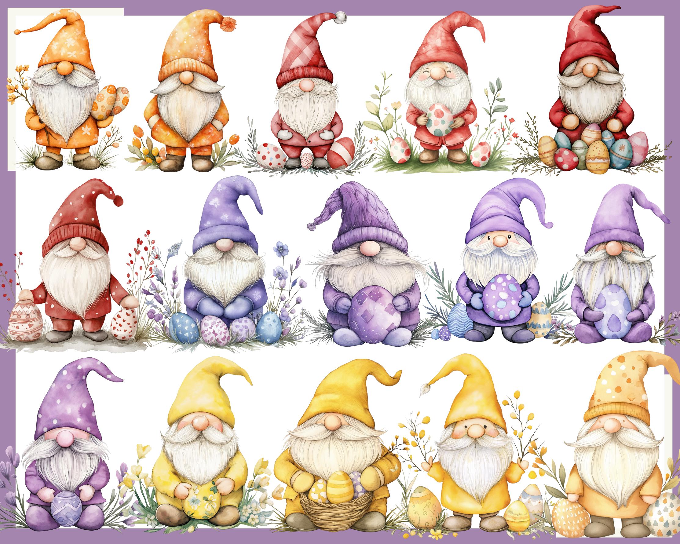 Easter Gnomes Watercolor Clipart: 110 PNG Illustrations (commercial Use ...