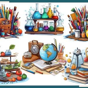 Watercolor School Supply Clip Art: 100 PNG Graphics (digital Download ...