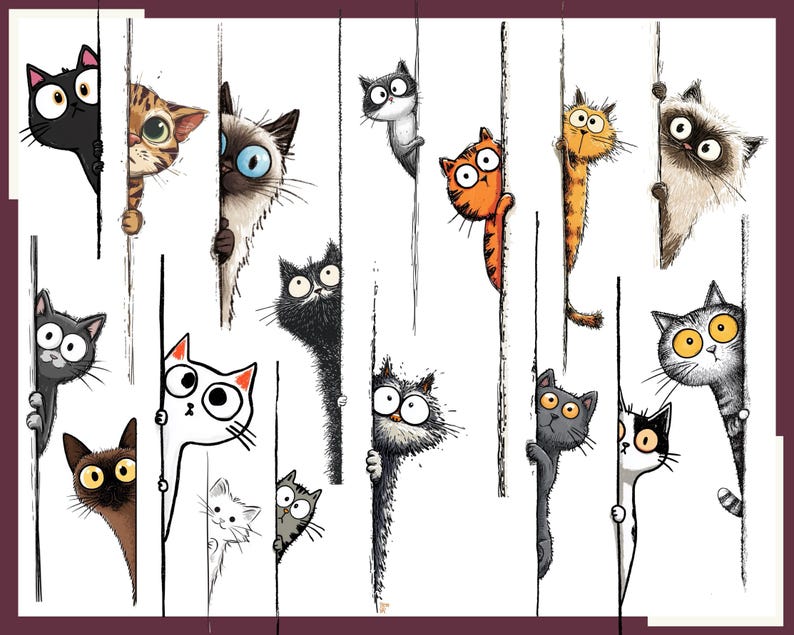 Peeking Quirky Cat: 100 PNG, 300 DPI | Kitten | Nursery Kid ...