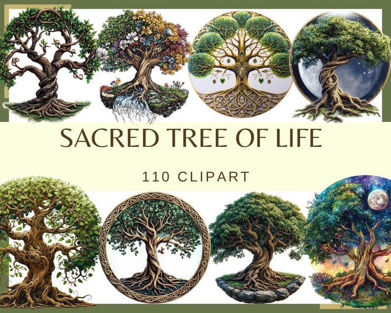 Sacred Tree of Life Clip Art: Esoteric Fantasy Trees (100 PNG, 300 DPI ...