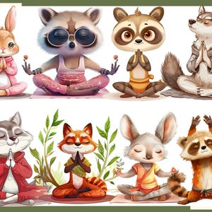 ANIMALS IN YOGA - 110 Clip Arts (300 Dpi, Cute Animals, Racoon, Fish ...