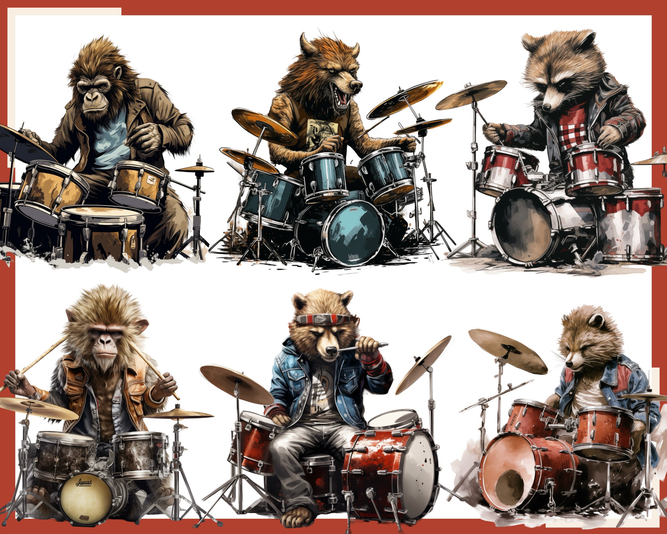 Animal Musicians Clip Art: Drums & Guitars Bundle (110 PNG) - Etsy