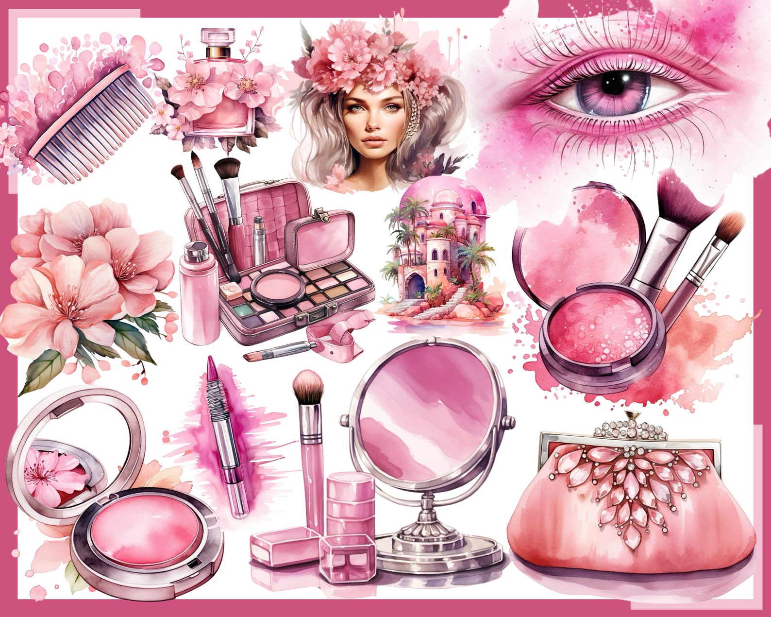 Pink Fashion Clipart: 100 Watercolor Graphics (PNG) - Etsy
