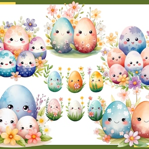 CUTE KAWAII EASTER - 100 Watercolor Clip Arts (transparent Background ...