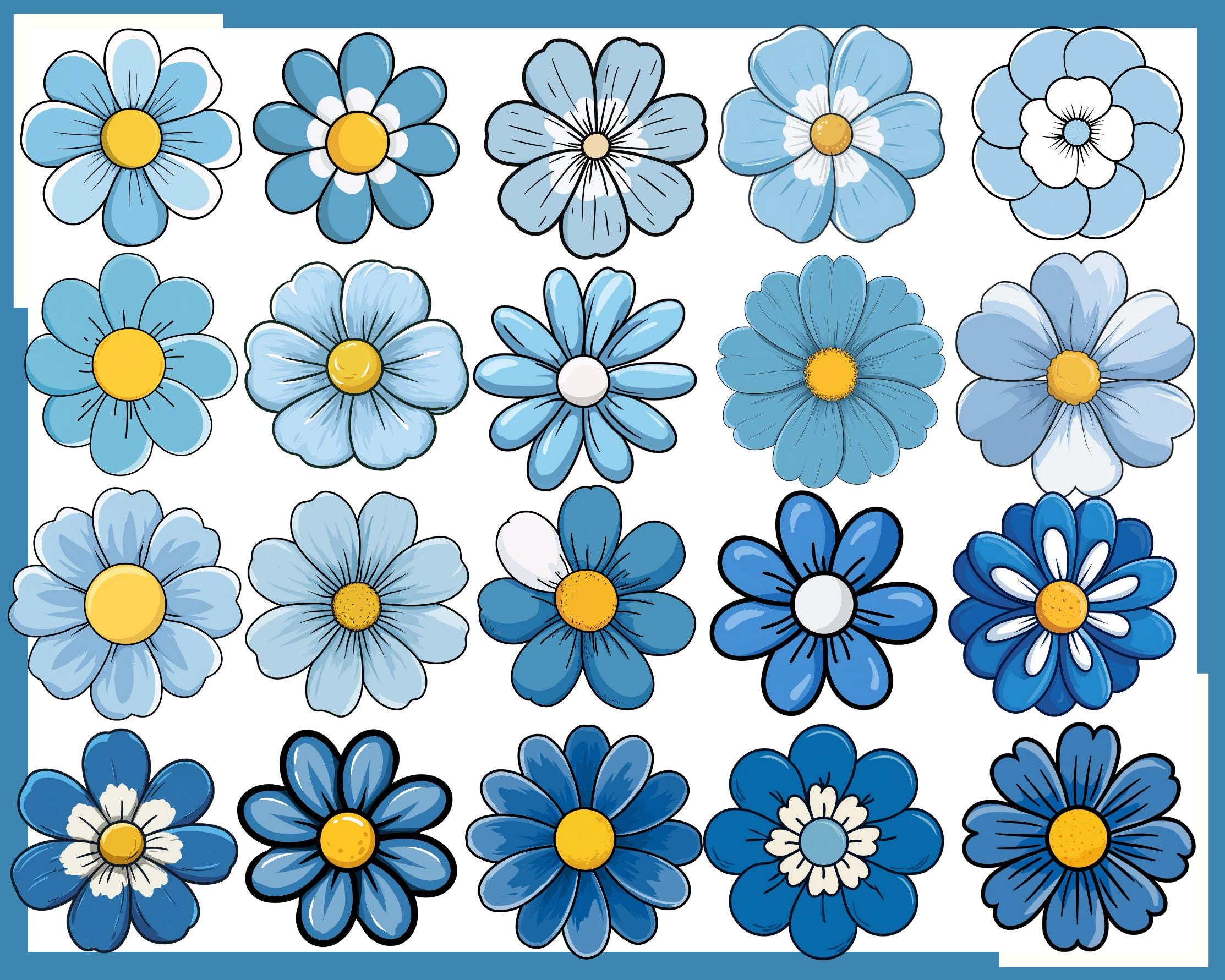 Cartoon Flower Clipart 130 PNG, 300 DPI: Floral Doodle, Commercial Use ...