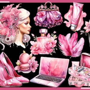 Pink Fashion Clipart: 100 Watercolor Graphics (PNG) - Etsy