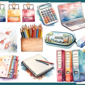 Watercolor School Supply Clip Art: 100 PNG Graphics (digital Download ...