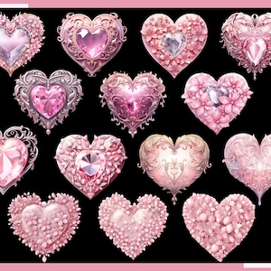 Pink Hearts Clip Art: 110 PNG, 300 DPI Valentine's Day Graphics, Love ...
