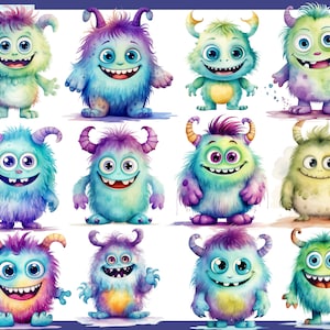 CUTE MONSTERS - 110 Watercolor Clip Arts ( 300 Dpi, Fantasy Monsters ...