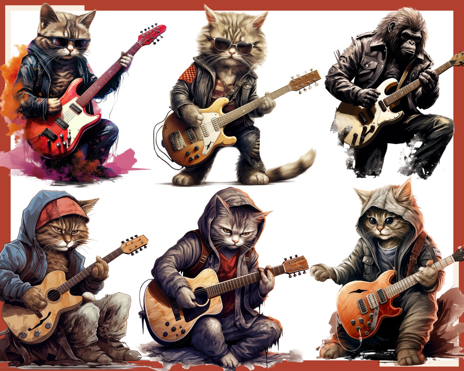 Animal Musicians Clip Art: Drums & Guitars Bundle (110 PNG) - Etsy