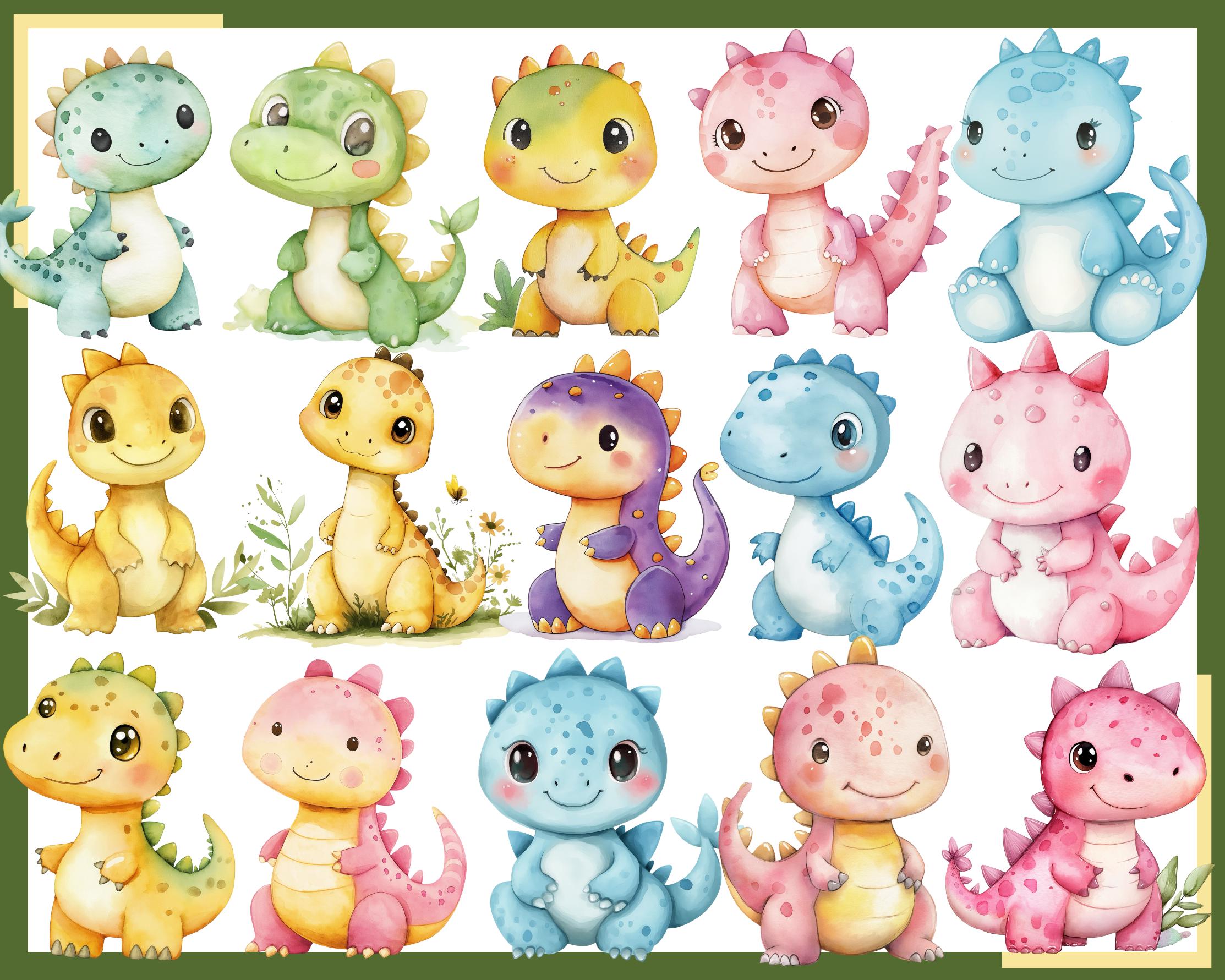 Watercolor Dinosaur Clipart: Dino Birthday Party, Nursery Decor (250 ...