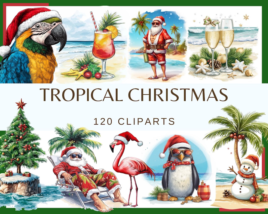 Tropical Christmas Clipart: Island Holiday PNG Graphics (120 Pc ...