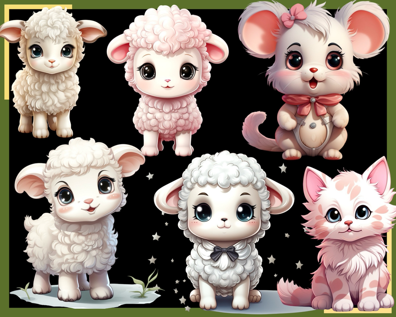 KAWAII FARM ANIMALS 80 Clip Arts 300 Dpi, Cute Animals, Baby Animals ...