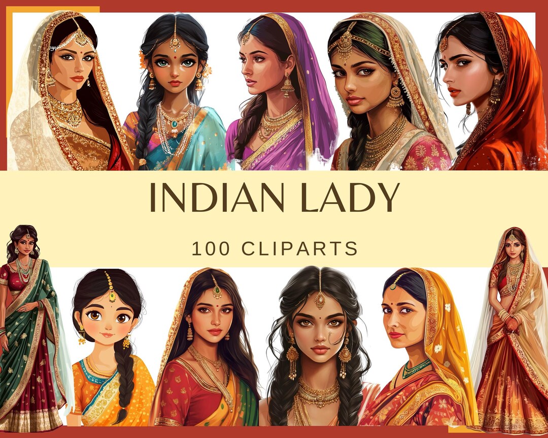 Indian Woman Clip Art: 100 PNG Illustrations (commercial Use) - Etsy