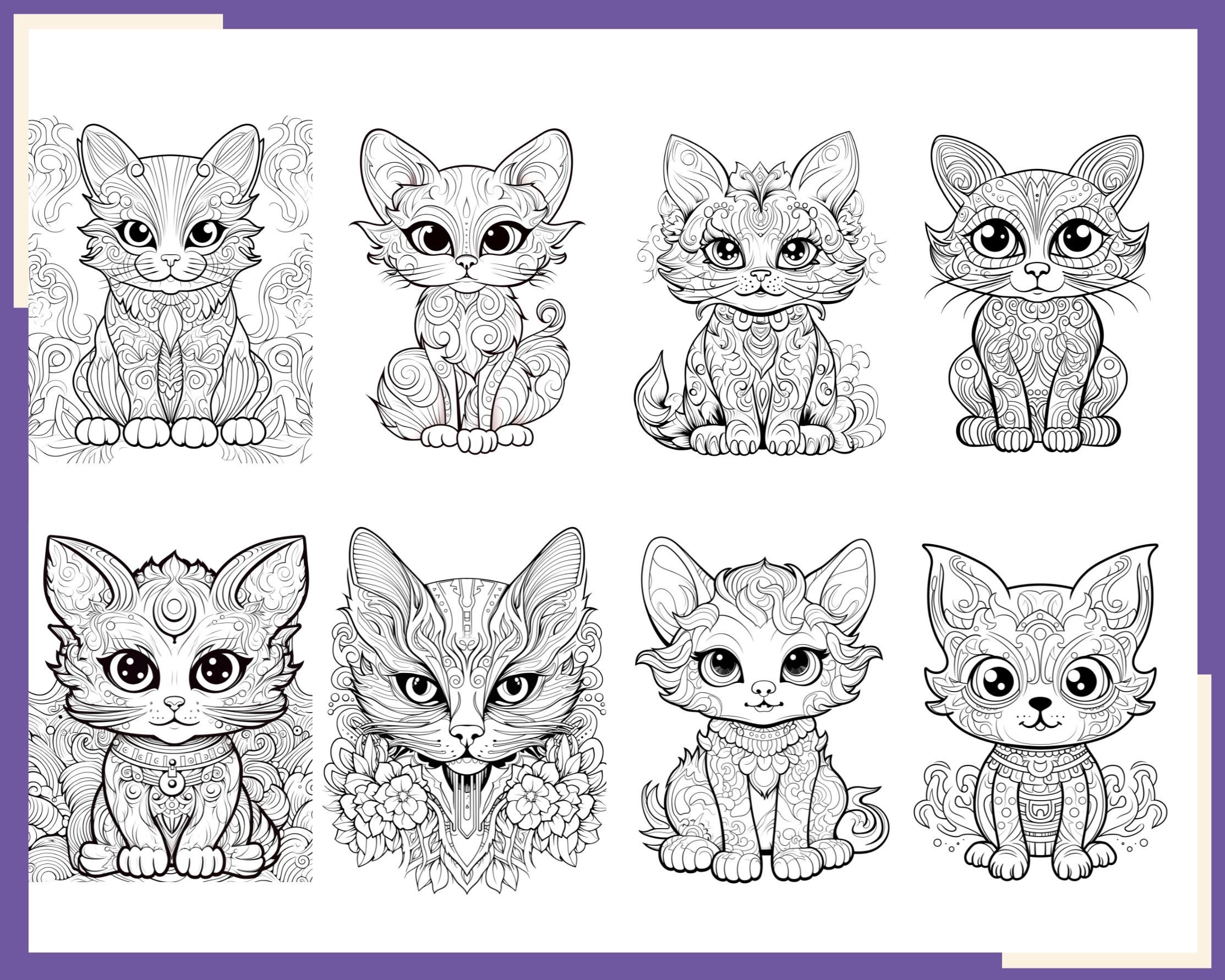 CATS COLORING PAGES - 100 Pages (funny Cute Kawaii Cat Kitten, Cat ...
