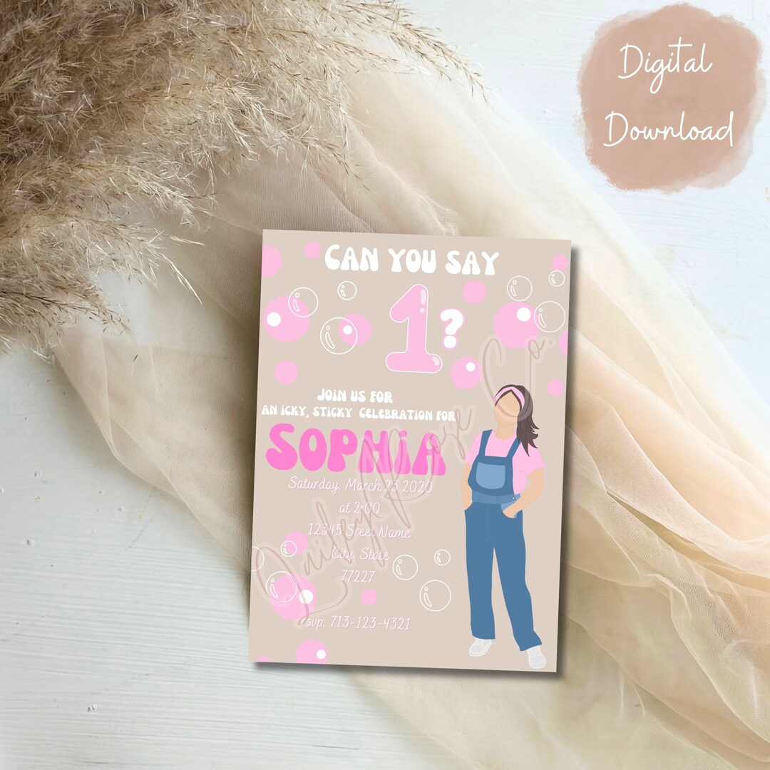 Icky, Sticky, Bubblegum, Mrs. Rachel Invitation, Neutral - Etsy