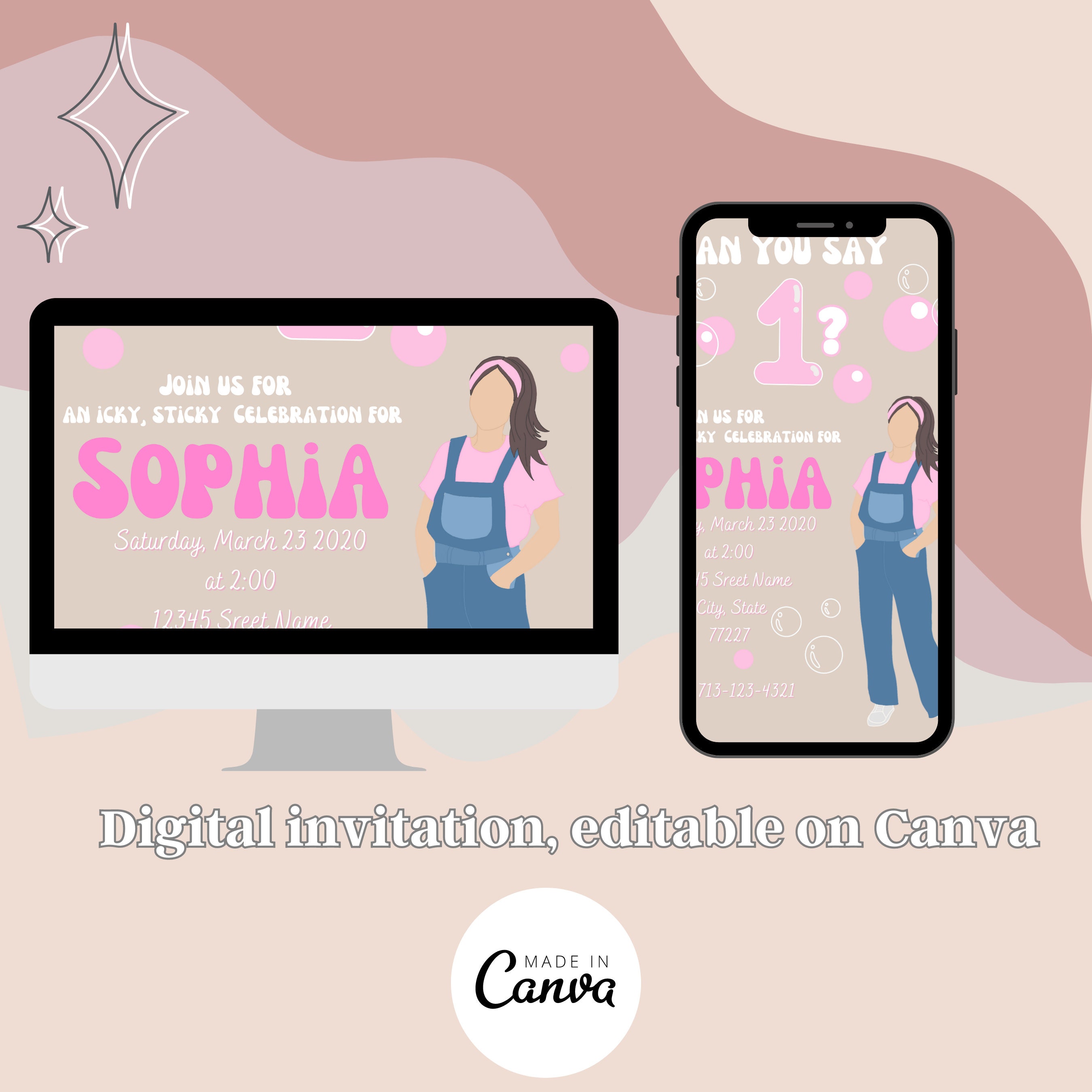 Icky, Sticky, Bubblegum, Mrs. Rachel Invitation, Neutral - Etsy