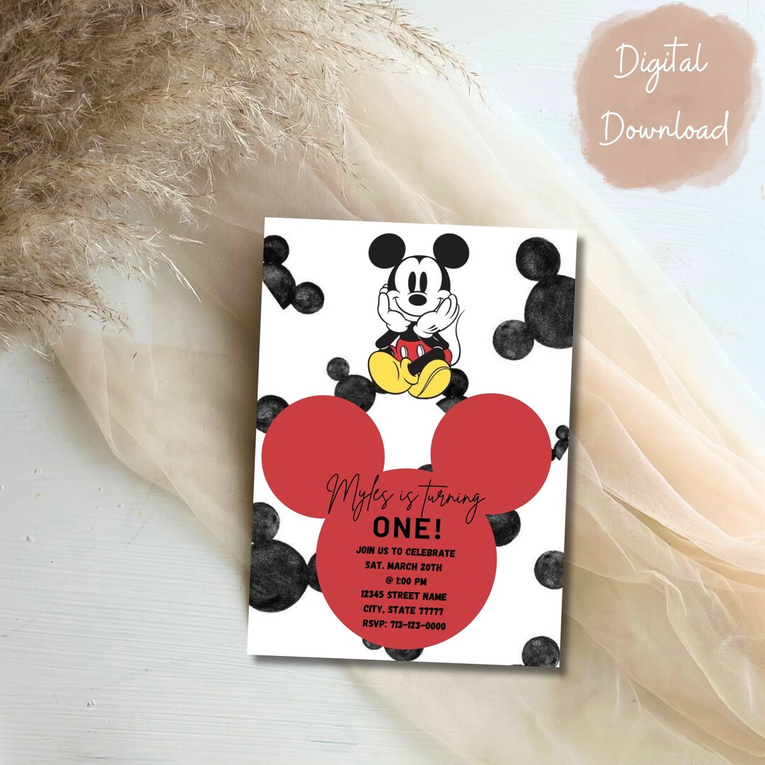 Mickey ONE/FIRST Birthday Invitation Template - Etsy