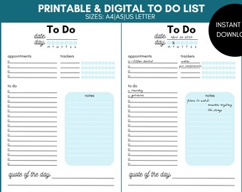 Printable to Do List - PDF Planner - Checklist - Task List - A4 ...